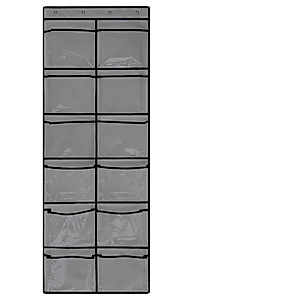 Breathable Mesh Pocket Over the Door Hanging Shoe Organizer, Closet Shoe Organizer, Large Men's and Women's Shoe Organizer, Hanging Over the Door Shoe Organizer,12 Pocket,Grey