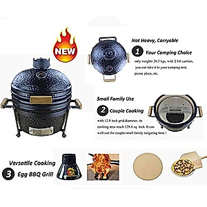 RJMOLU Ceramic BBQ Charcoal Kamado Grill Smoker, Roaster and Grill, Portable Tabletop BBQ Grillfor Picnic Garden Terrace Camping Travel