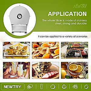 NEWTRY Electric Vegetable Slicer Commercial Fruit Slicer Machine Tomato Slicer 0-10mm (25/64inch) Thickness Adjustable Stainless Steel for Lemon Potato Onion Tomato 110V US