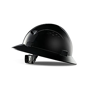 LANON Black Full Brim Hard Hat, OSHA Construction Work Approved, HDPE Safety Helmet with 4 Point Adjustable Ratchet Suspension, Class E, G & C