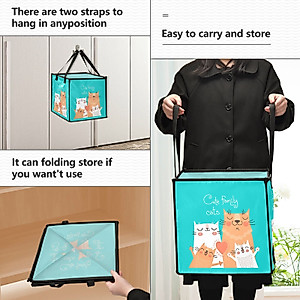 Poeticcity Cute Cats Family Parents and Children in Orange White on Turquoise Square Storage Basket Bin, Collapsible Storage Box, Baskets Organizer for Toy, Clothes Easy to Assemble 10.6x10.6x10.6 in