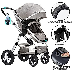 Blahoo Baby Stroller for Newborn, 2 in1 High Landscape Stroller, Foldable Aluminum Alloy Pushchair with Adjustable Backrest.Adjustable Awning, Variable Seat and Recliner（Coffee