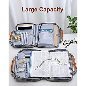 Amersun Bible Cover for Women, Men and Girl with Shoulder Strap - Roomy Bible Case with Multi-Pocket - Bible Tote Bag for Women,Girls(Grey)