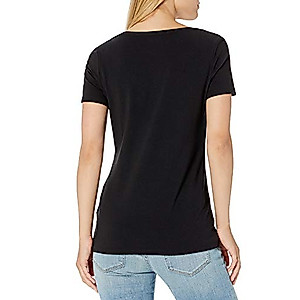 Amazon Essentials Women's Classic-Fit Short-Sleeve Scoop Neck T-Shirt (Available in Plus Size), Pack of 2, Black/White, Large