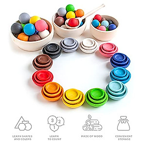 Ulanik Colors and Sizes Toddler Montessori Toys for 3 Year Old + Kids Wooden Matching Game for Learning Size & Color Sorting and Counting — 36 Balls on Plates