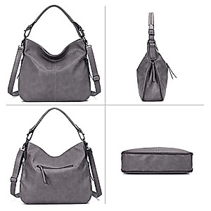 Hobo Bags for Women PU Leather Shoulder Bag Large Handbags Crossbody Purse Ladies Tote Bags with Adjustable Shoulder Strap Gray