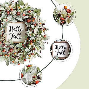 Bibelot Fall Wreaths for Front Door, 18'' Artificial Eucalyptus Leaves Wreath with Berries Pumpkin,Lambs Ear Wreath,Autumn Wreaths for Front Door Outside Porch Wall Farmhouse Home Decor …