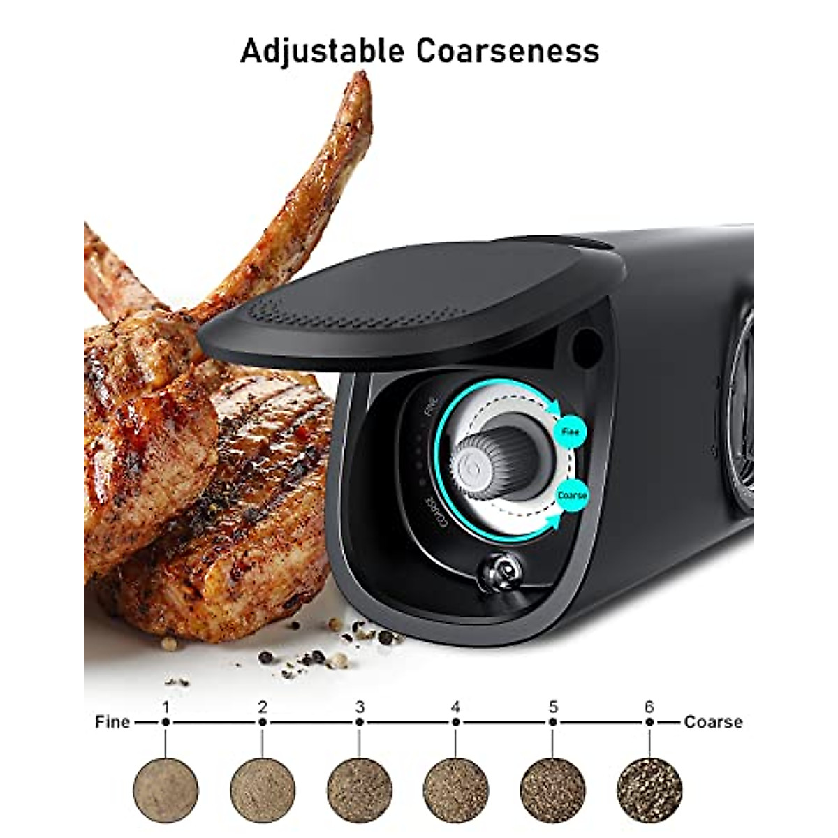 SENZER Gravity Electric Salt and Pepper Grinder Set, Automatic Pepper Mill Refillable Spice Grinder with LED Light Charging Base for Kitchen 2 Pack