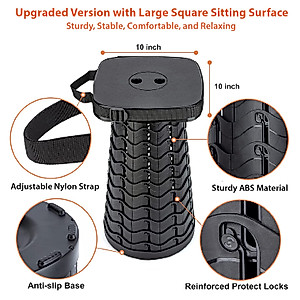 Outward Gear Upgraded Collapsible Stool Large Square Portable Folding Chair for Adults Camping Stool Sturdy Foldable Retractable Telescoping Stool (Black)