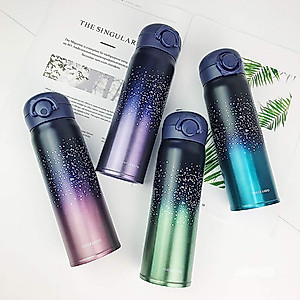 Water Bottle Thermoses Starry Sky, Thermal Vacuum Cups for Hot and Cold Drinks, BPA Free Stainless Steel Insulated Leak-proof Flask for Boys and Girls School Kids Indoor Outdoor Sports(17 oz Pink)