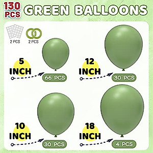 Sharlity 130PCS Sage Green Balloon Garland Arch Kit Olive Green Balloons Different Sizes 18 12 10 5 Inch for Baby Shower Jungle Safari Birthday Party Decorations