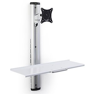 Displays2go Adjustable Monitor Display for Wall Mounting, Adjustable Height, Aluminum Build – Silver, White (VMSSWWM27)