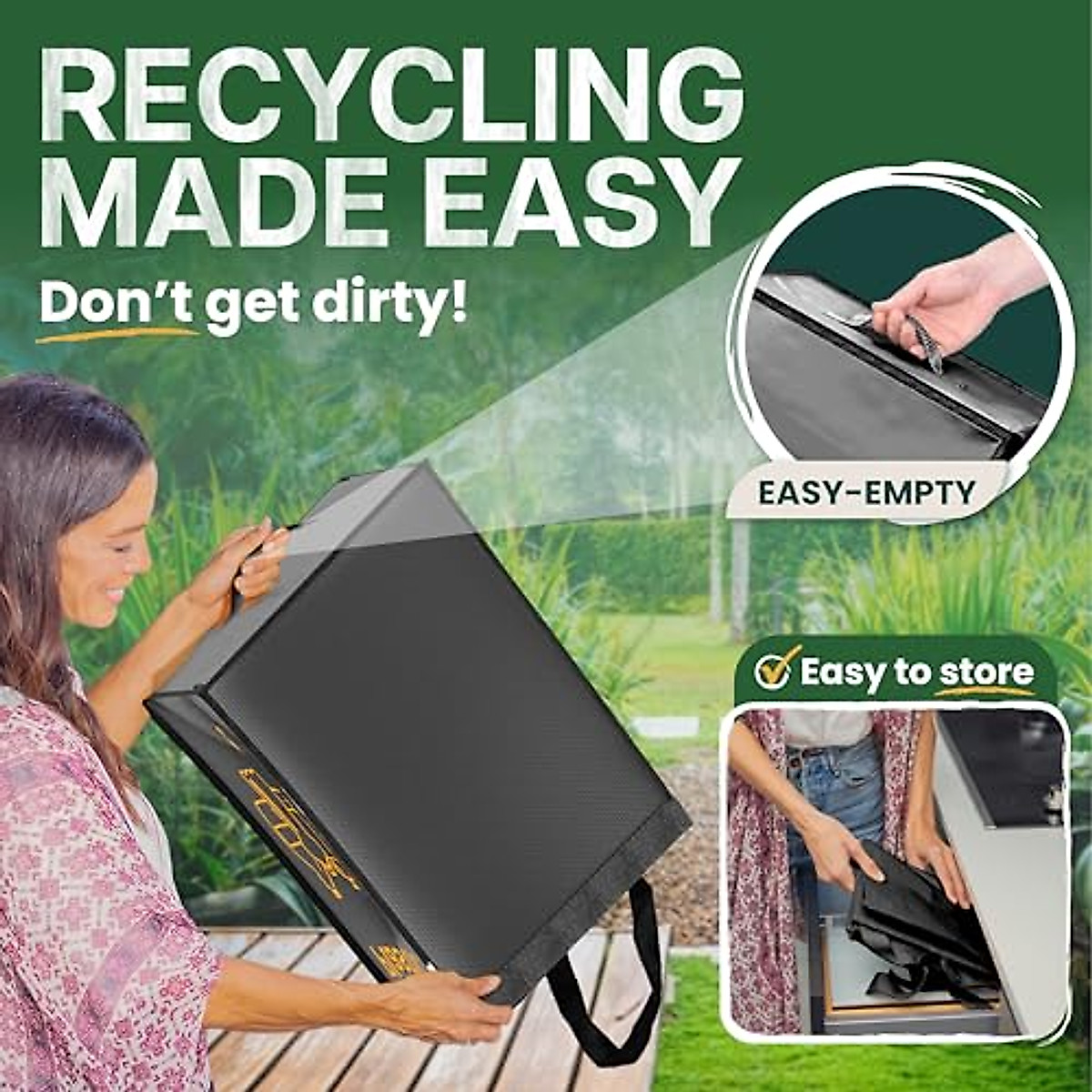 Norggo Pack of 3 Recycling Bags, 40L - Recycle Bins for Kitchen, Durable Recycling Bin for Kitchen, Ideal for Paper, Plastic, and Glass, Versatile Kitchen Recycling Bin for Home and Office