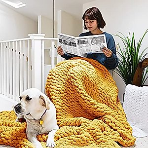 ERLYEEN Chunky Knit Blanket Handmade Chenille Blanket Warm Soft Cozy for Bed Chair Sofa Best Gift Turmeric 40"x60"（Love Seat）
