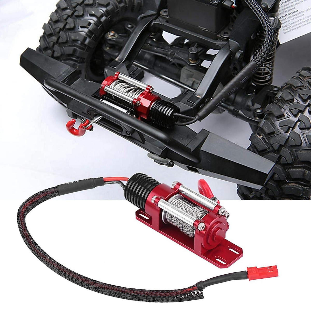 RC Winch, 1/10 Scale RC Metal Steel RC Crawler Winch RC Model Vehicle Winch with Remote Controller for Traxxas HSP Redcat Axial SCX10 D90 HPI 1:10 RC Crawler Climbing Cars