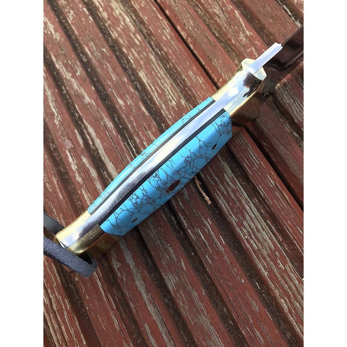 Perkin | 8.5 Inch Fixed Blade Hunting Knife | Throwing Knife, Turquoise Handle | Leather Sheath