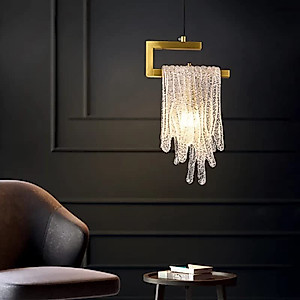 KunMai Modern Gold Pendant Light 1-Light Handmade Glass Waterfall for Bedroom and Living Room