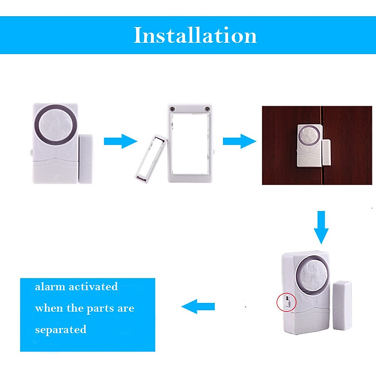 Wireless Home Security burglar alarm, Magnetic Sensor Door Window Alarm, Super Loud 110dB, Pool Door Alarm for Kids Pack of 4