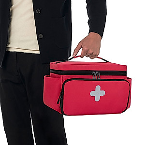 CURMIO Small Medicine Storage Bag Empty, Family First Aid Box, Pill Bottle Organizer for Emergency Medical Supplies, Red (Bag Only, Patent Pending)