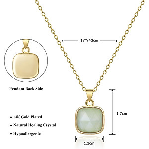 KissYan Healing Crystal Necklace, 14K Gold Plated Natural Stone Pendant Necklace Reiki Quartz Amethyst Citrine Gemstone Spiritual Jewelry for Women(Aquamarine)