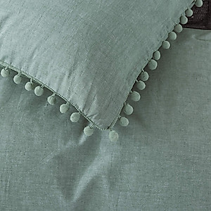 Softta 20x36 Pompom Pillow Shams Pillow Covers 2 pcs Ball Trimmed Cute Pretty Girls Pillowcases 100% Cotton Green Cover Twin/Full/Queen (NO Comforter NO Filling)