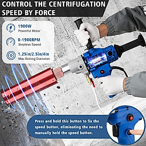 Diamond Core Drilling Machine,Wet & Dry Handheld Concrete Core Drill Rig,1900RPM 1-1/4" Thread Core Drill Rig with Water Pump Water Pipe for Concrete Brick Stone Block,with 1.25in/2.5in/4in Drill Bits