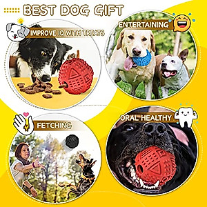 Dog Balls Treat Dispensing Toys for Aggressive Chewers Large Breed, Nearly Indestructible Squeaky Chew Toys for Large Dogs, Natural Rubber Puzzle Toys, Tough Treat Balls
