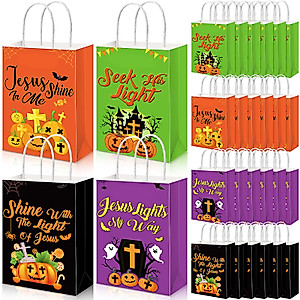 Funnymoom 24 Pcs Christian Halloween Bags with Handle Gift Pumpkin Religious Halloween Trick or Treat Candy Bags Paper Halloween Party Favor Bags Decoration Supplies Goodie Bags for Party Favor