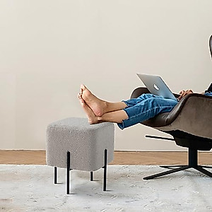 Get Set Style Modern Vanity Ottoman Stool Boucle Foot Stools Square Small Vanity Chair for Makeup Room Footrest Stool with Metal Legs Home Décor Stool for Living Room, Bedroom, Entryway