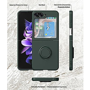 Hongxinyu for Samsung Galaxy Z Flip5 5G 2023 Case,Slim Liquid Silicone Couple Ring Kickstand Soft Anti-Scratch Microfiber Lining Protection Bumper Case for Galaxy Z Flip5 (Army Green)