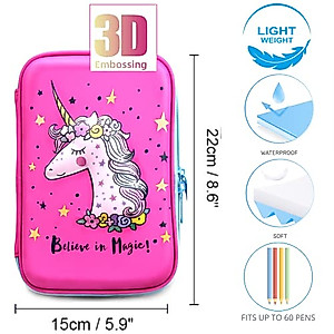 Unicorn Pencil Case For Girls | Cute Preschool, Kindergarten, and Elementary Pen Holder With Compartments |Toddler Pink School Zipper Pouch (Pink Unicorn) (Pink Unicorn)