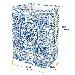 Blue Boho Pattern Style Graphic Laundry Hamper With Handles Large Collapsible Basket For Storage Bin, Kids Room, Home Organizer, Cloth Storage, 19.3x11.8x15.9 In