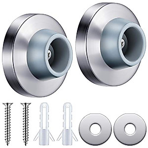 Concave Door Stopper Wall Door Bumper Stainless Steel Wall Protector Door Stops Wall Mount Flush Bumper with Grey Rubber Concave Door Knob Stopper (Silver,2 Pieces)