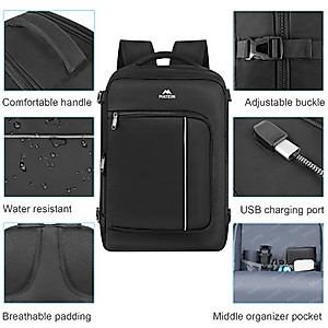 MATEIN Travel Backpack Airline Approved, Underseat Carry on Backpack for Men & Women, 40L Large Backpack with 17 inch Laptop Compartment & Shoe Bag for Airplane Flight Luggage Personal Item, Black