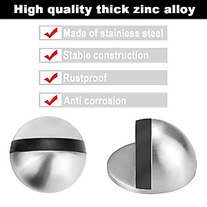 UELSTFLY 4 Pack Door Stoppers, Stainless Steel Half Dome Floor Door Stopper, 3M Adhesive Door Stoppers Wall Protector, No Drill Rubber Floor Door Stop for Living Room, Bedroom, Bathroom, Office