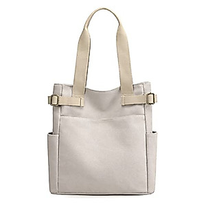 Women Canvas Tote Bag Large With Zippered Closure School ToTe Beach Work Travel Shoulder Bags (Beige)