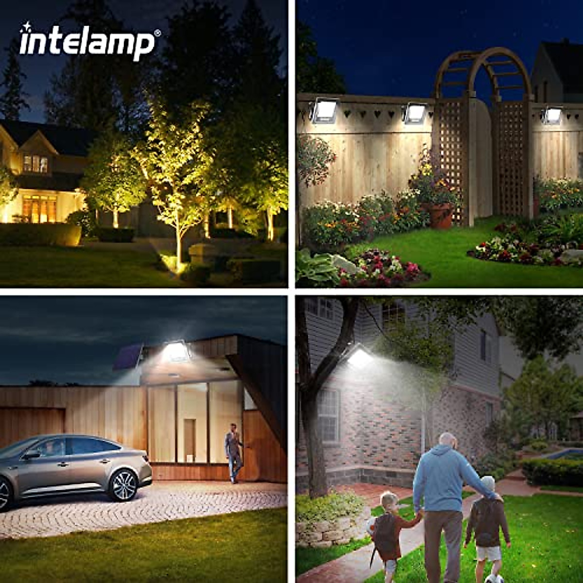 intelamp Solar Powered Lights Outdoor, Solar Flood Lights Outdoor Bright Solar Security Light Dusk to Dawn Auto On/Off IP65 Waterproof for Wall Porch Balcony Yard Garage Barn Garden Pathway Doorway