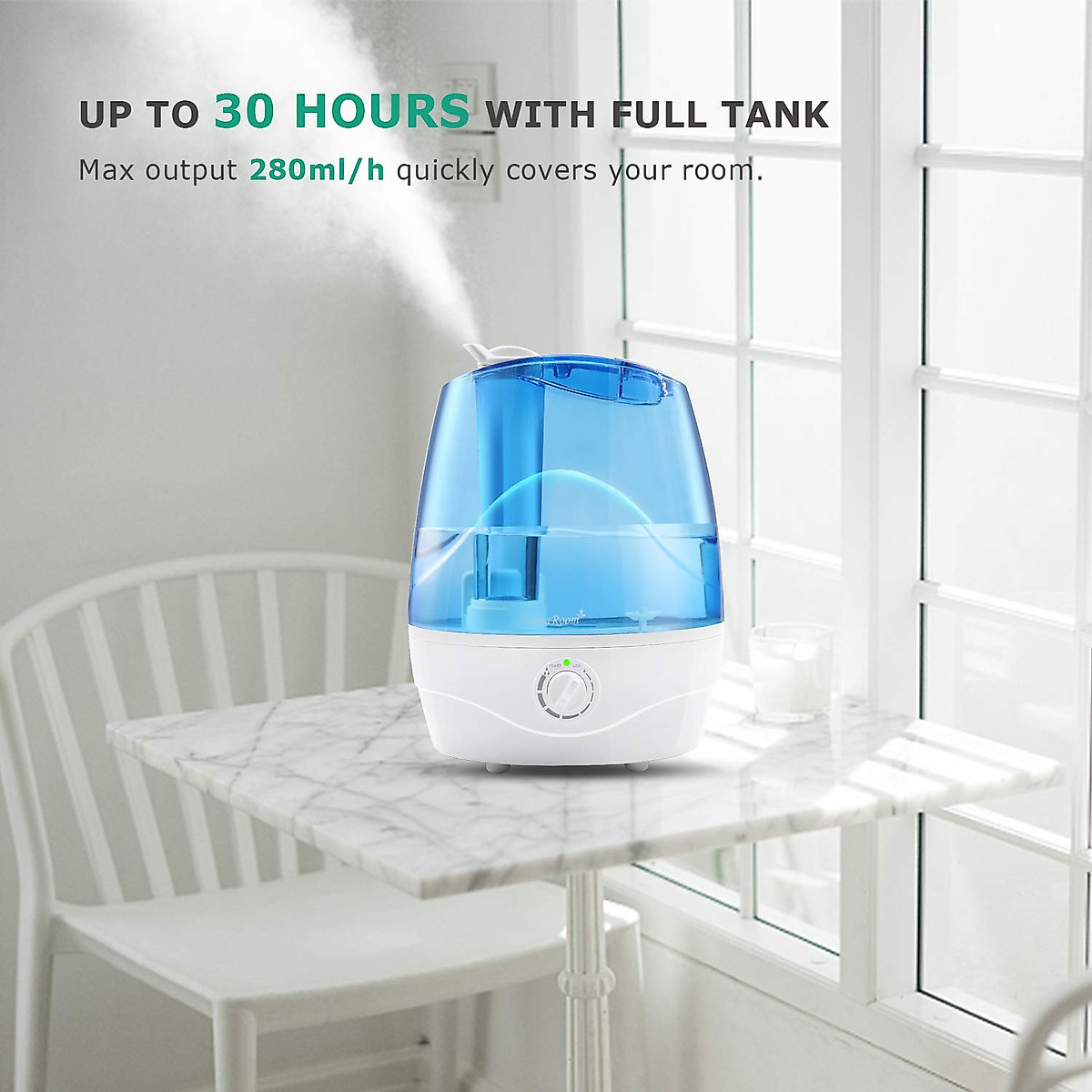 Cool Mist Humidifier, 3.2L Ultrasonic Humidifiers for Bedroom Kids, Air Humidifier for Home, Whisper Quiet Vaporizer for Babies with 360°Nozzle,Waterless Auto Shut Off,30H Work Time, Filterless, Blue