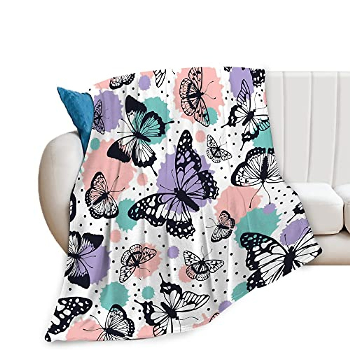 Butterfly Blanket Cozy Plush Flannel Fleece Colorful Butterflies Throw Blanket for Adult Youth Kids Ultra Soft Lightweight Fuzzy Party Blankets Gifts for Bed Couch Sofa 50"x40"