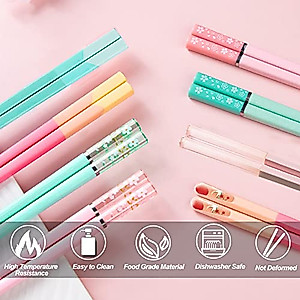 Slivek Chopsticks Reusable Dishwasher Safe, 9.57 inches Premium Non-slip Lightweight Fiberglass Chop Sticks, Japanese Chinese Chopstick Gift Set for Party, Pink- 5 Pairs