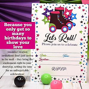 Let’s Roll Star Roller Skating Birthday Party Invitations, 20 5x7 Fill In Cards with Twenty White Envelopes by AmandaCreation