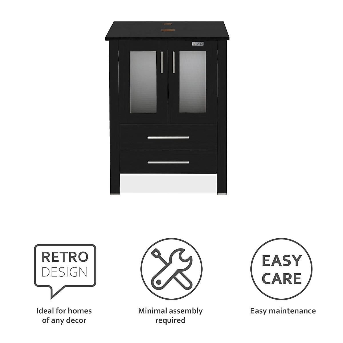 eclife 48" Bathroom Vanity Sink Combo Black W/Side Cabinets Set Gold Boat Tempered Glass Vessel Sink & ORB Water Save Faucet & Solid Brass Pop Up Drain, W/Mirror (A29G B02)