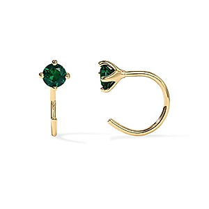 PAVOI 14K Yellow Gold 925 Sterling Silver Huggie Half Hoop Earrings for Women | Tiny Boho Green Cubic Zirconia Cartilage Earring