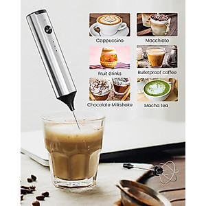 CIRCLE JOY Powerful Milk Frother Handheld with 3-Speed, Coffee Frother Wand Rechargeable Mini Drink Mixer with 2 Stainless Steel Whisk for Matcha, Hot Chocolate, Cappuccino,& Egg Mini Frother