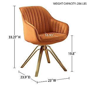 Art Leon Mid Century Modern Swivel Accent Chair, Desk Chair No Wheels, Fabric Upholstered Armchair with Gold Legs, Chair for Bedroom, Cinnamon