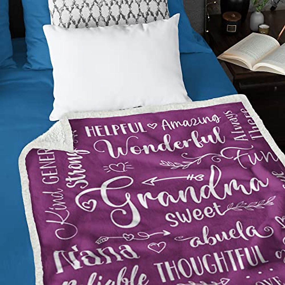 SIMORAS Grandma Blanket with Sleep Mask, Socks and Gift Box - Grandma Throw Blanket for Christmas, Mothers Day - Grandma Gifts for Grandmother Birthday - Fleece Blanket, Purple 60" x 50"