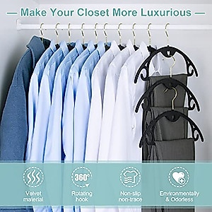 Velvet Clothes Hangers, ESEOE 50 Pack No Shoulder Bumps Suit Hangers with Swivel Hook, Ultra Thin Space Saving, Wide for Coat, Sweaters, Jackets, Shirt, Pants, Dresses (Black with Gold Hook)