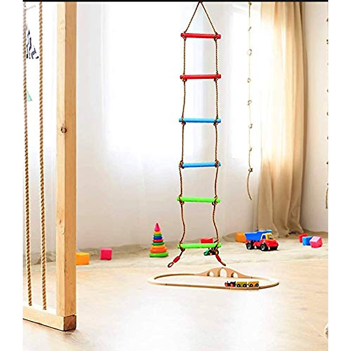 (Set of 2) Climbing Rope Tree Swing and Climbing Rope Ladder, with Platforms and Disc Swings Seat - Playground Swing-Set Accessories Outdoor for Kids`