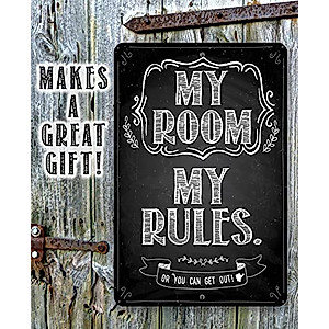 My Room My Rules - Metal Sign - Cute Decor for Teen Room Aesthetic, Stuff for College Dorm Room Essentials - Cheap Gift Under $20 (8" x 12")