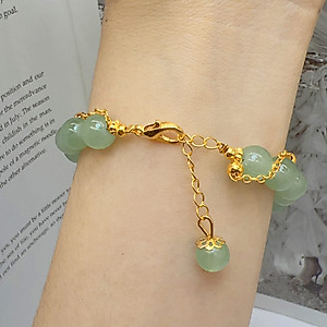 Natural Jade Bracelet for Women Hotan Jade Leaf Bracelet Natural 2-Layer Green Nephrite Jade Bracelet for Women Round Bead Design with Zircon Leaf Charm Bracelet,Lucky Jade Bracelet Ladies Jewelry (Ginkgo leaf)